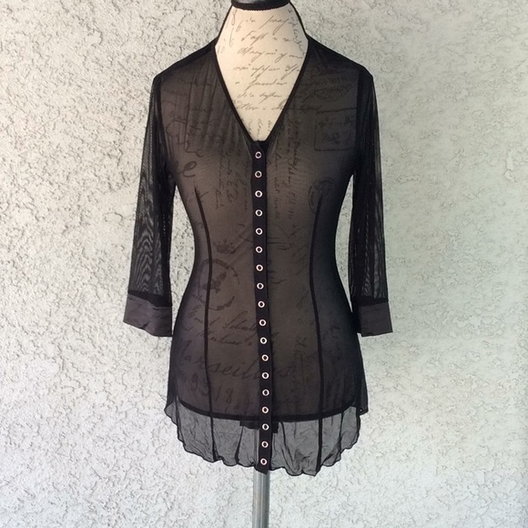 Vintage | Tops | Sexy Sheer Mesh Button Down Vneck Blouse Shirt | Poshmark